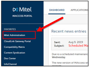 Inicie sesión en Mitel Administration